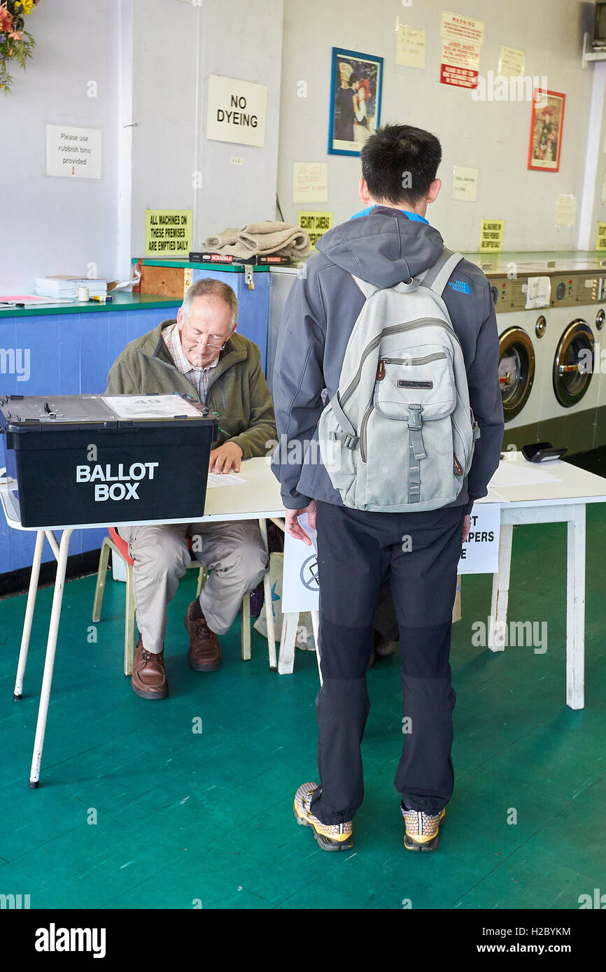 A polling station inside a laundrette in Headington on the day of the ...