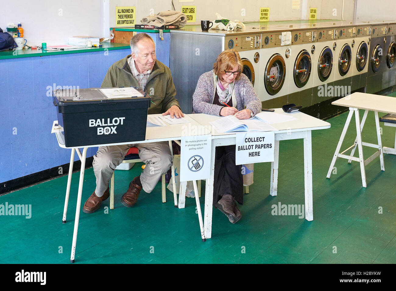A polling station inside a laundrette in Headington on the day of the ...