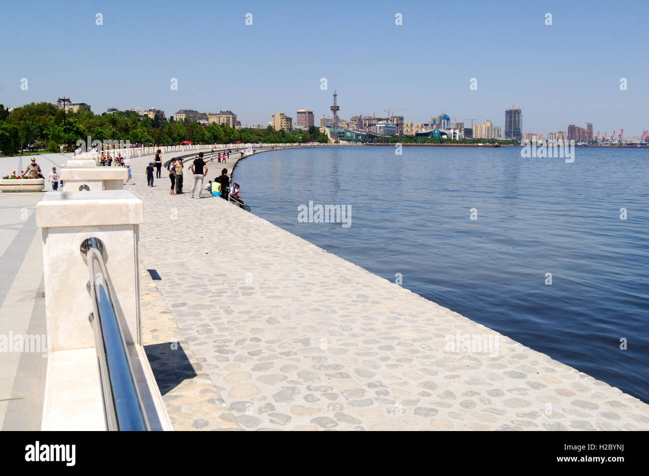 Azerbaijan, Baku. Baku Boulevard is a promenade that runs parallel to ...