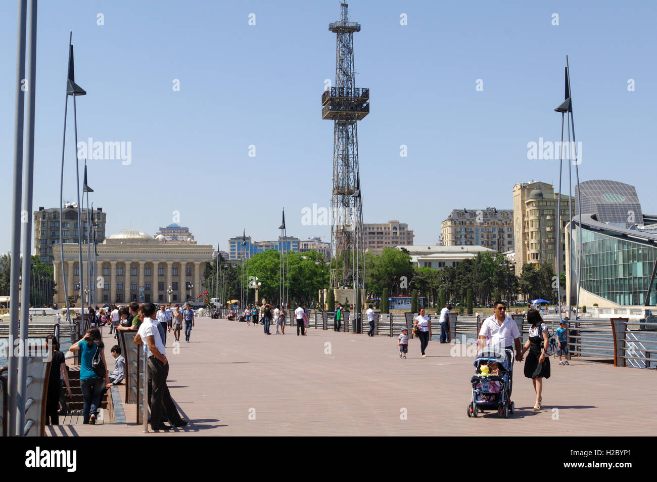 Azerbaijan, Baku. Baku Boulevard is a promenade that runs parallel to ...