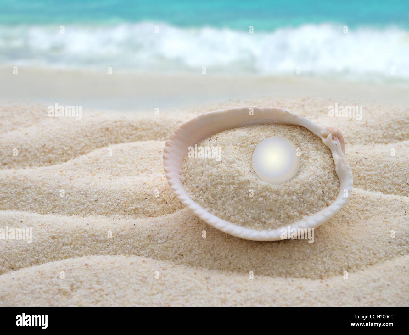Shiny pearl in the shell on the beach Stock Photo - Alamy