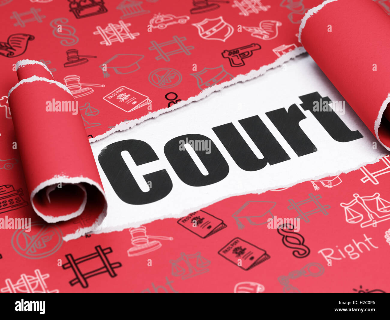 Law concept: black text Court under the piece of torn paper Stock Photo ...