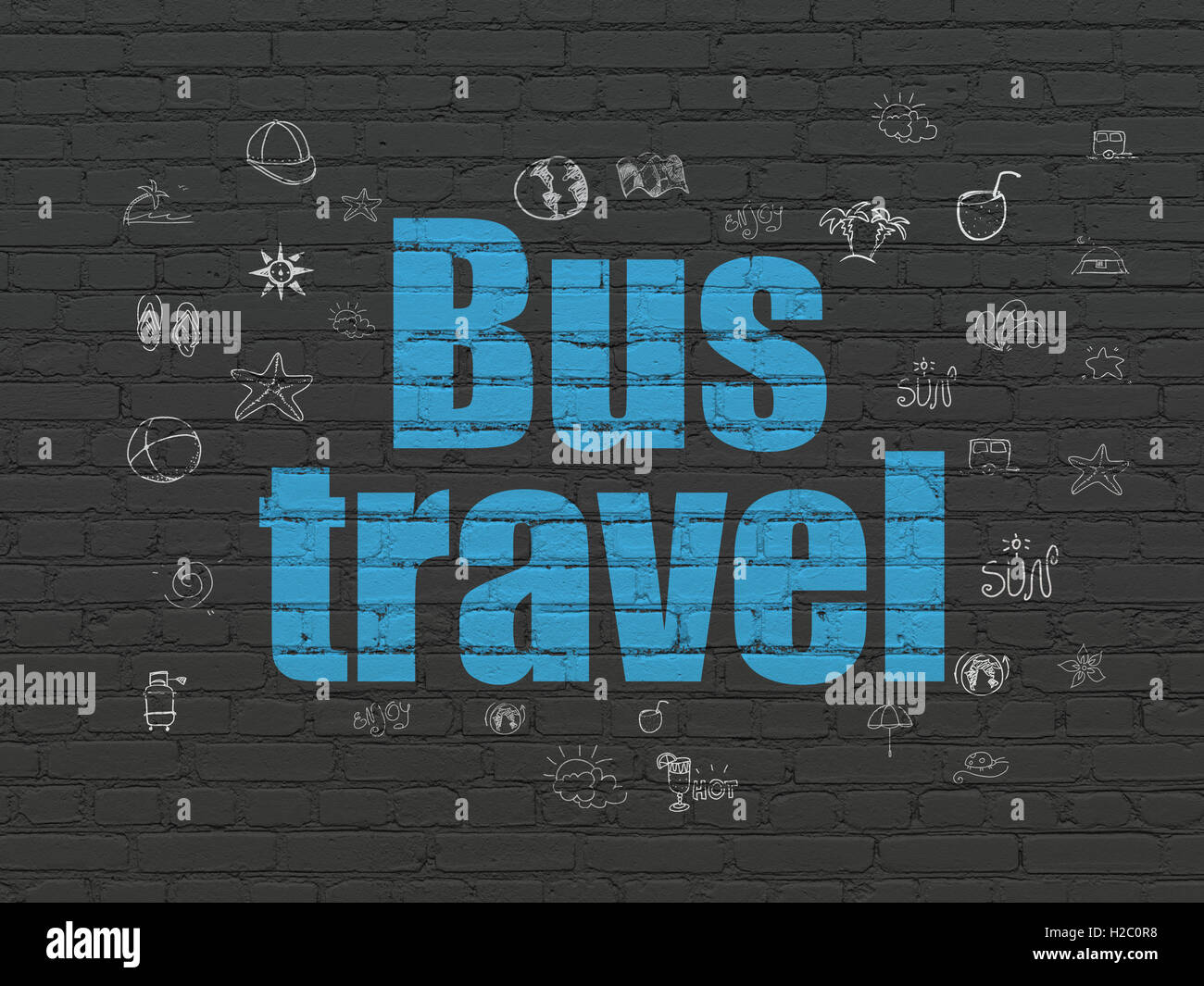 Tourism concept: Bus Travel on wall background Stock Photo - Alamy