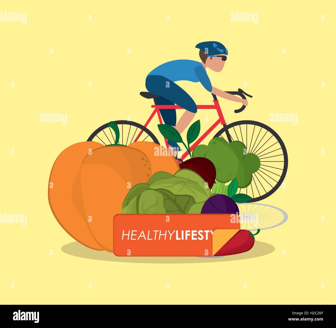 healthy food ingredients and cyclist icons image Stock Vector Image ...