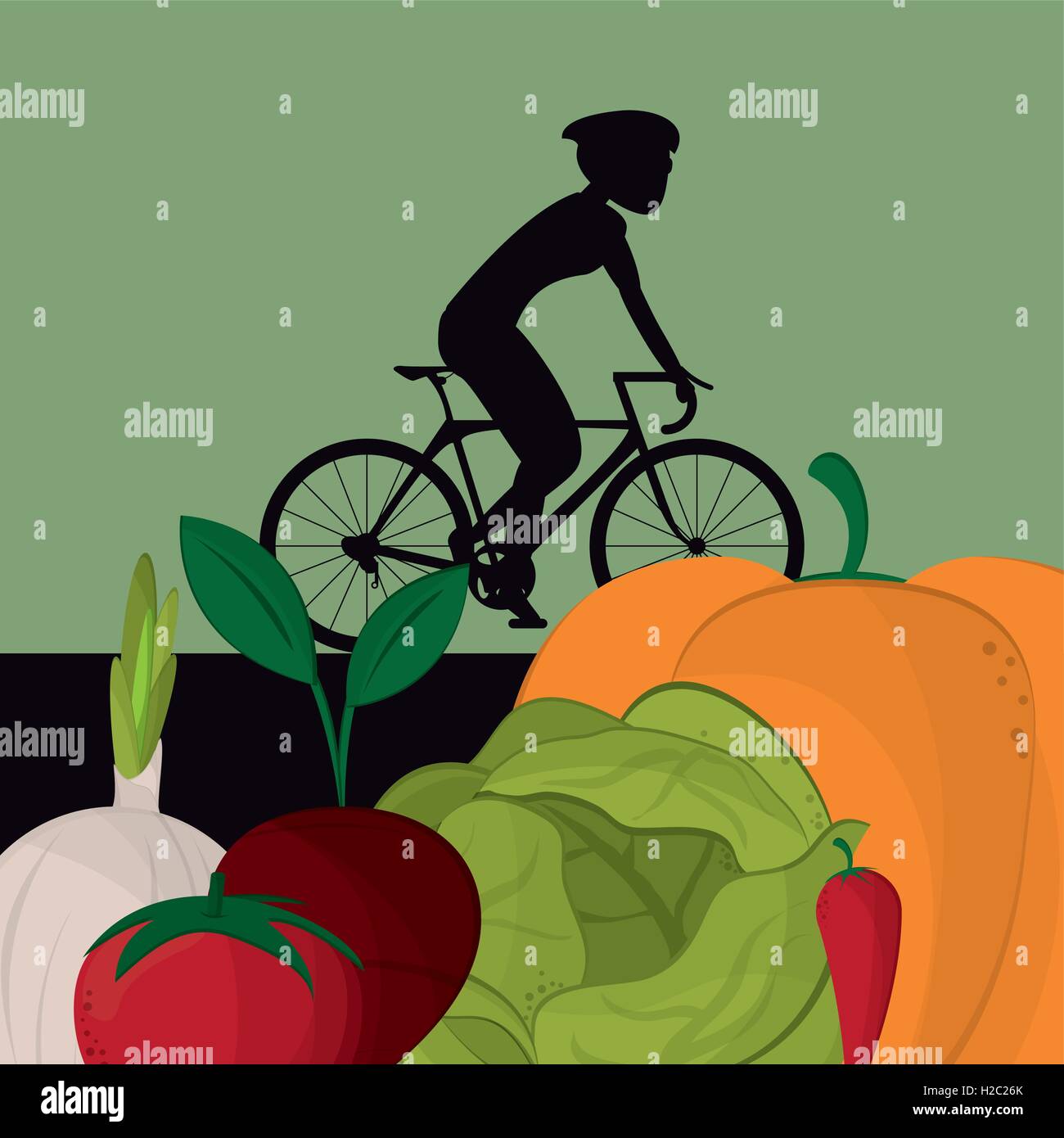 healthy food ingredients and cyclist icons image Stock Vector Image ...