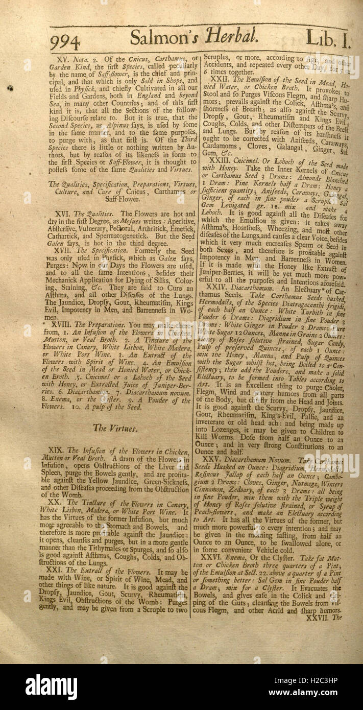 This page from 'Botanologia' details the history and medicinal uses of ...