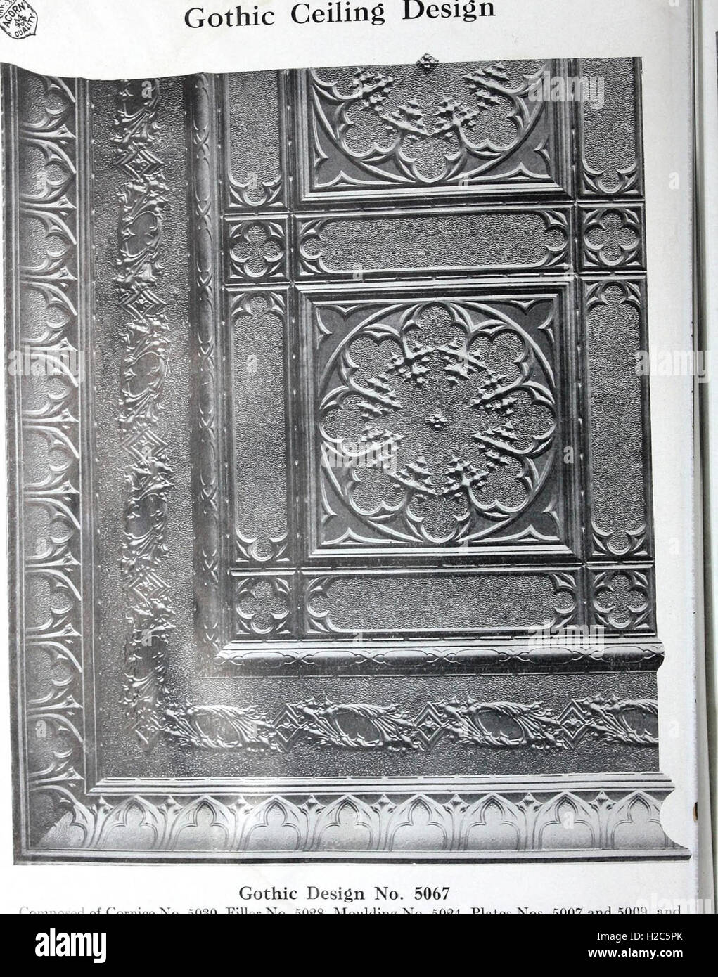 This 1900 catalogue offers various designs for ceilings and side walls, showcasing architectural ...