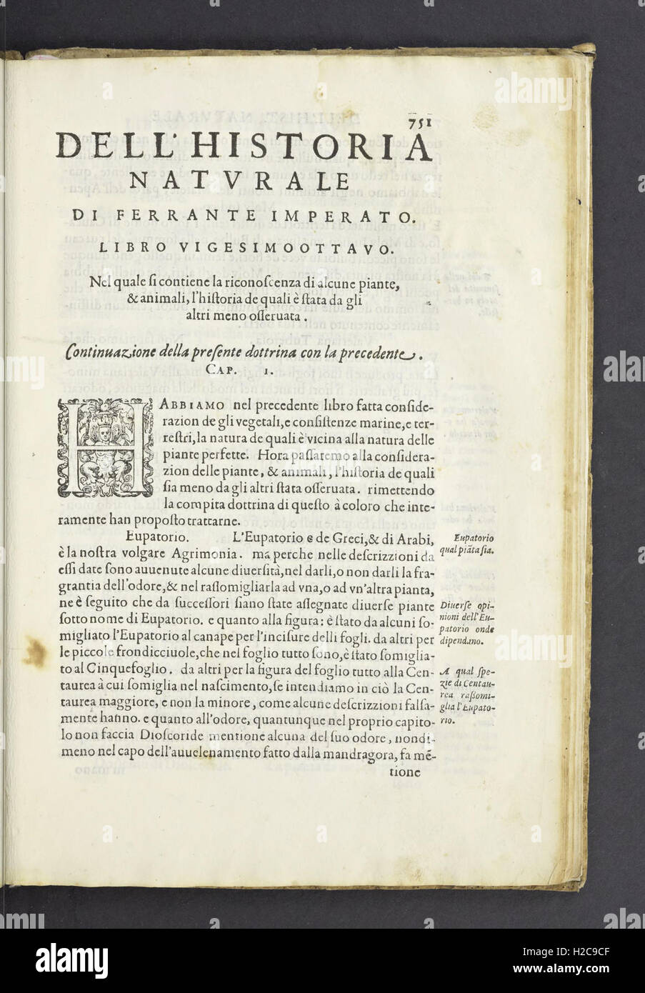 A historical natural history work by Ferrante Imperato, documenting the ...