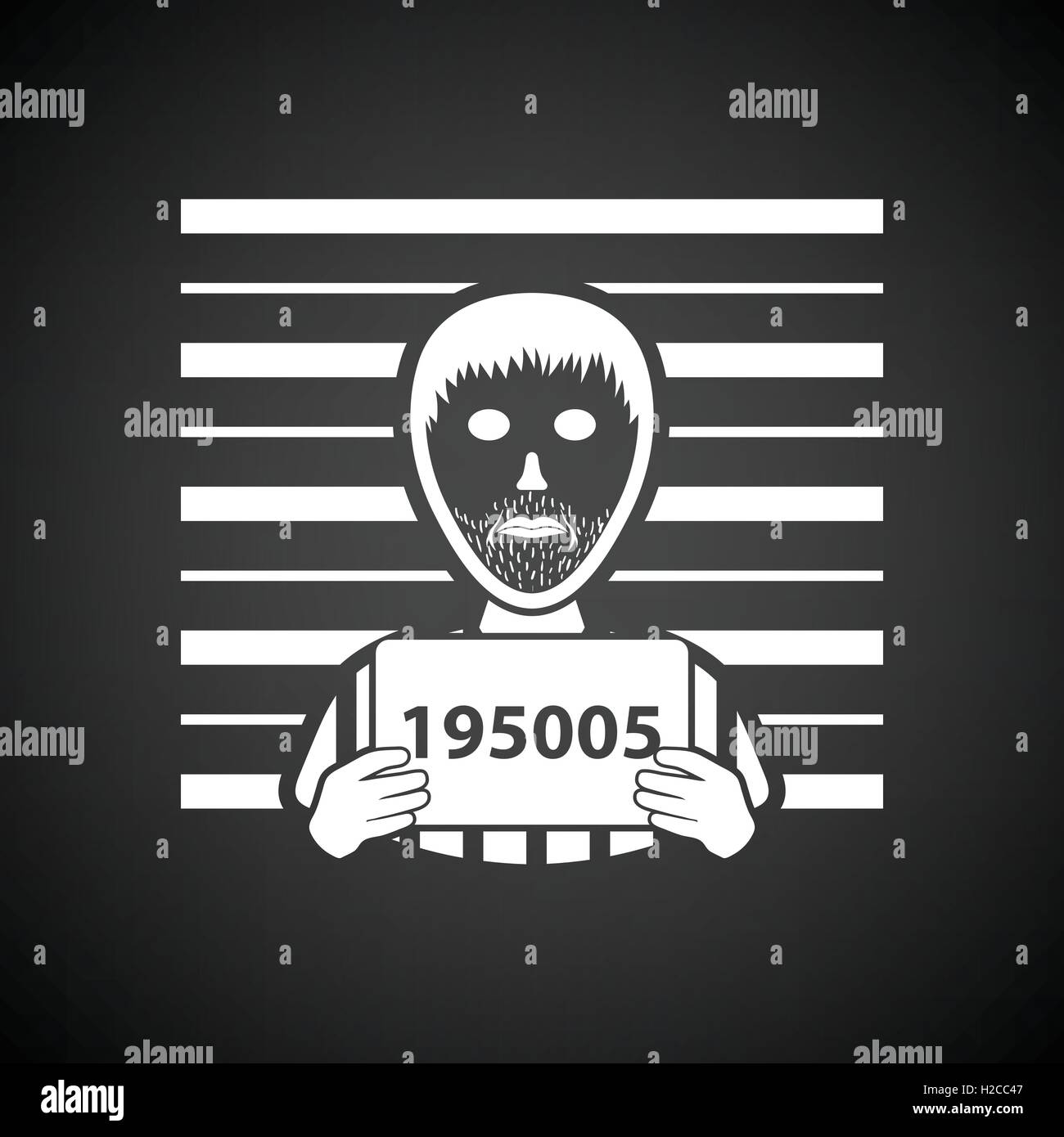 Prisoner in front of wall with scale icon. Black background with white ...