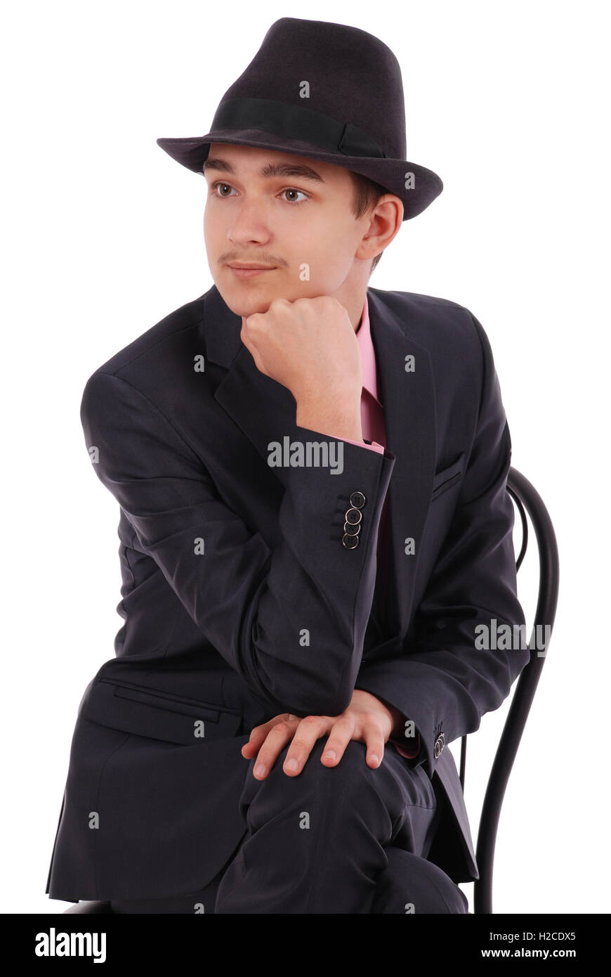 Portrait of a young man in the classic hat on a white background Stock ...