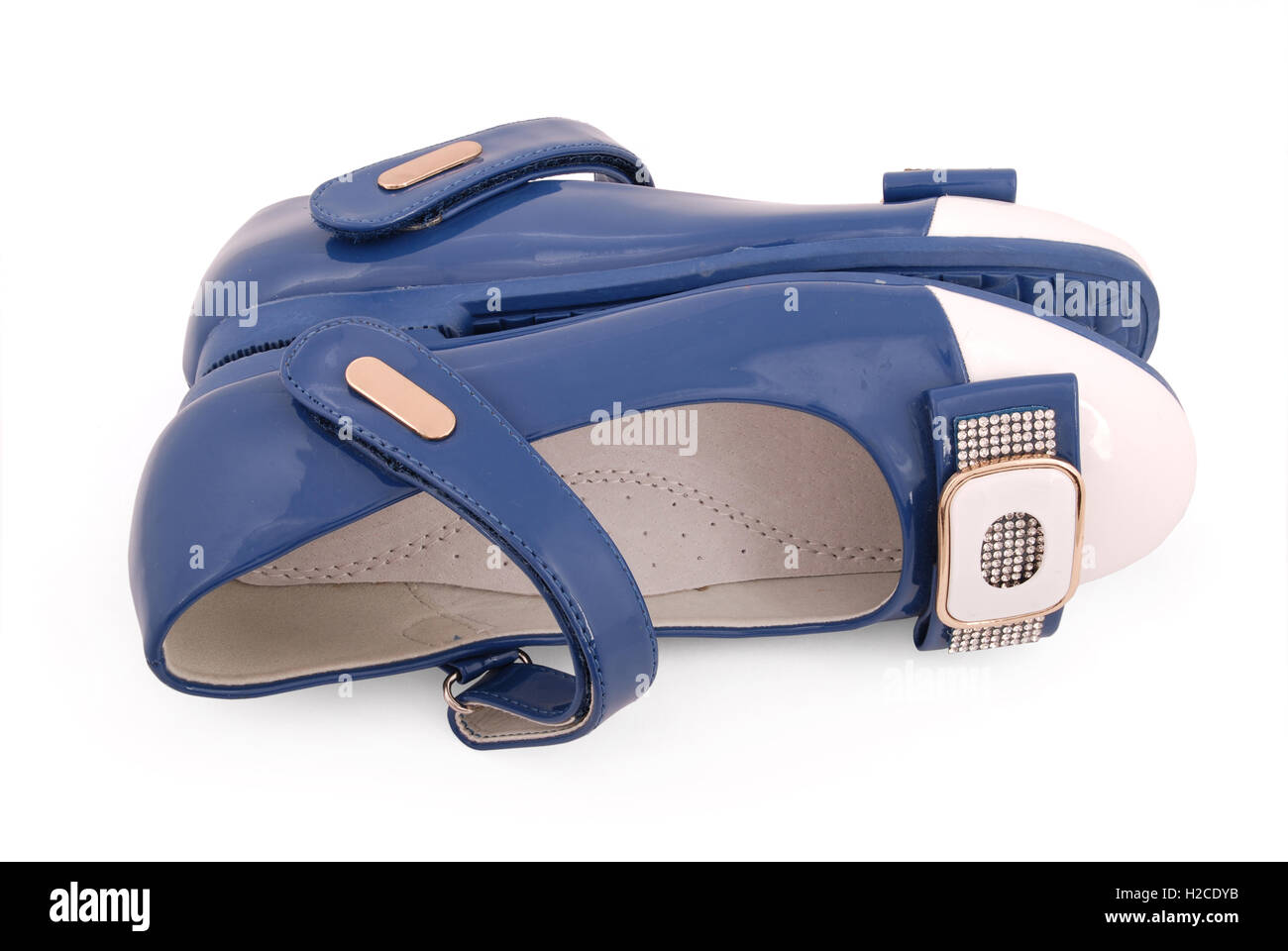 Blue girl shoes white background with soft shadow. Clipping path Stock ...