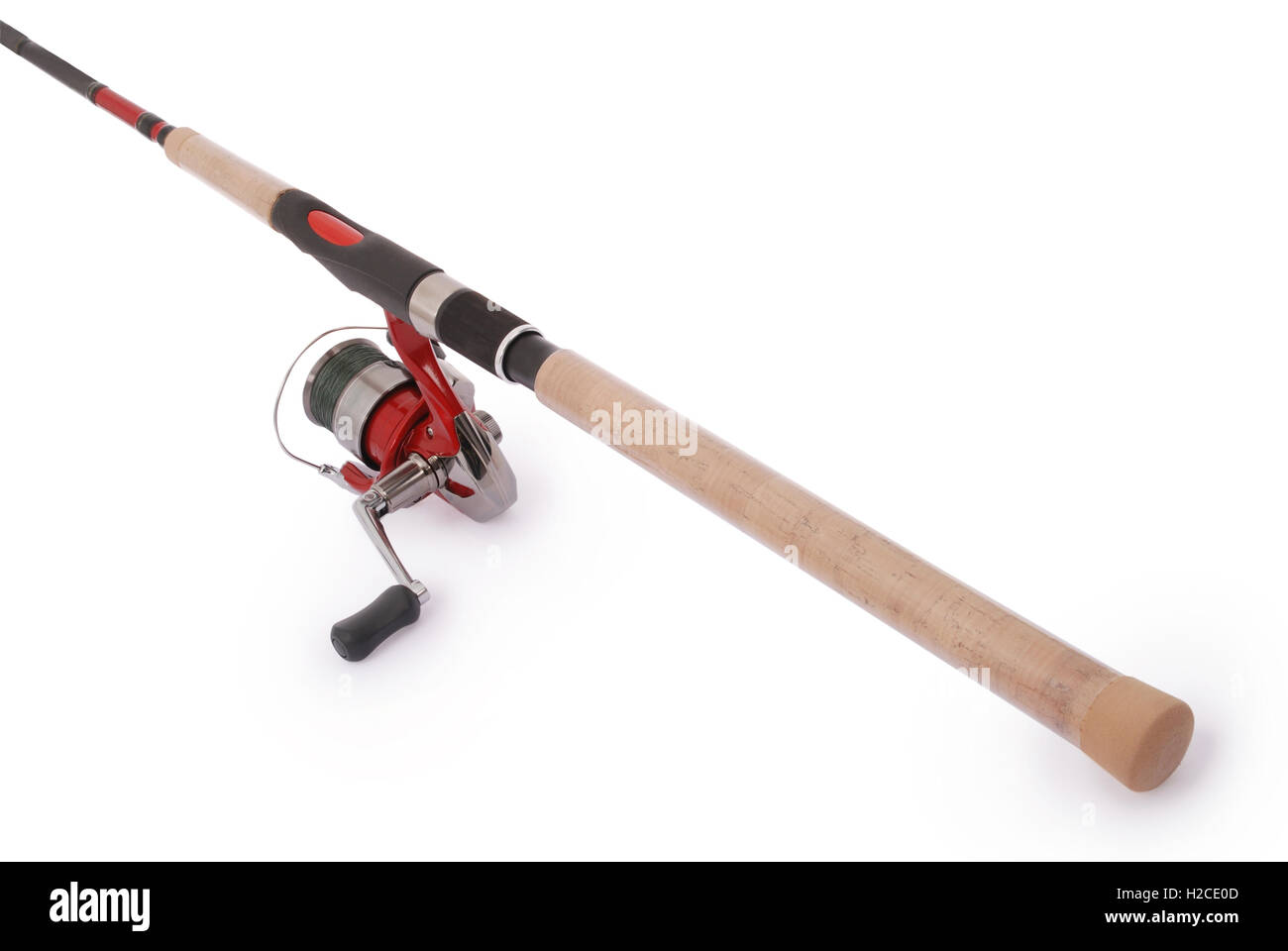 Fishing rod with a reel isolated on white background with soft shadow ...