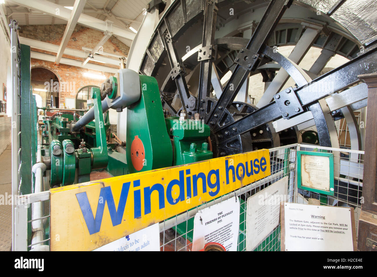 Pleasley Pit is a preserved coal mine winding house in Derbyshire, UK ...