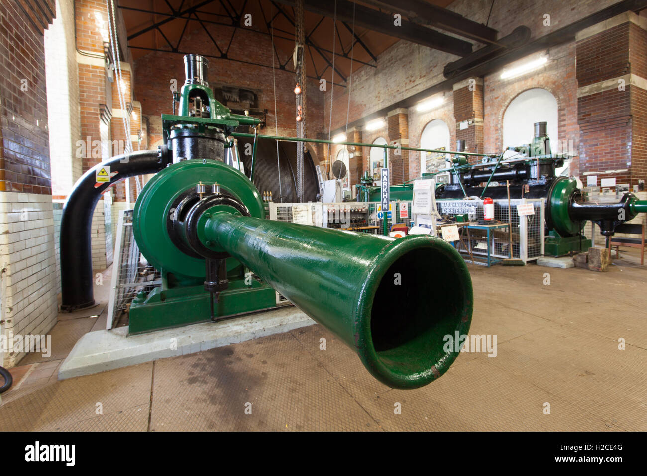 Pleasley Pit is a preserved coal mine winding house in Derbyshire, UK ...