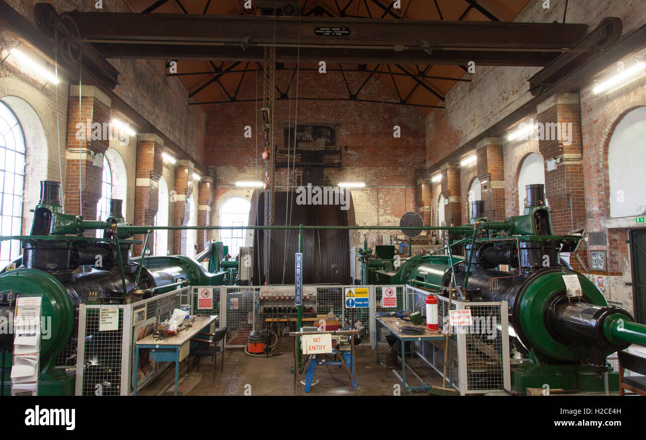 Pleasley Pit is a preserved coal mine winding house in Derbyshire, UK ...