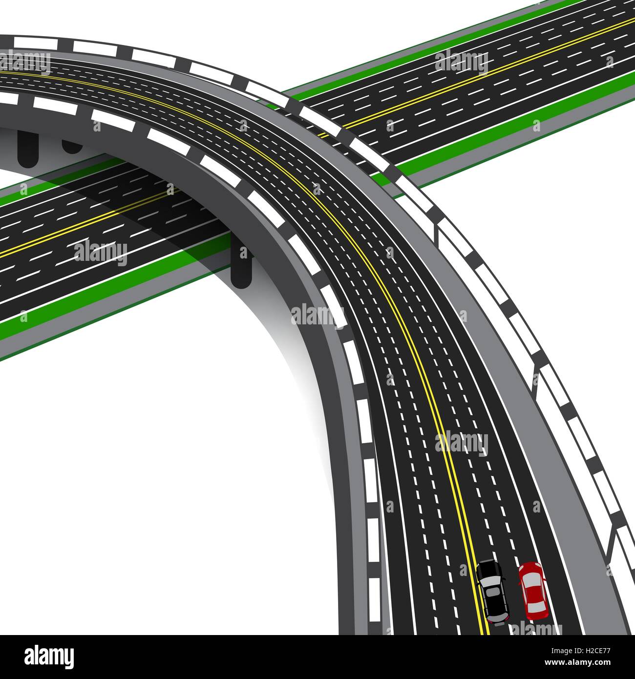 Car overpass crosses the highway. Road interchange. illustration Stock ...