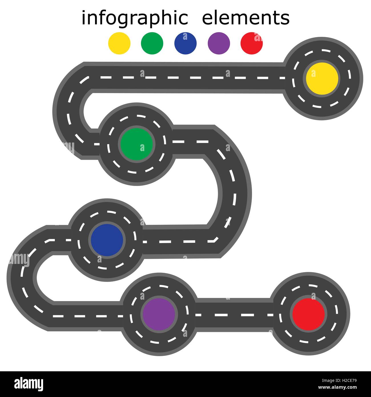 Road infographics. Road with five different points marked with ...