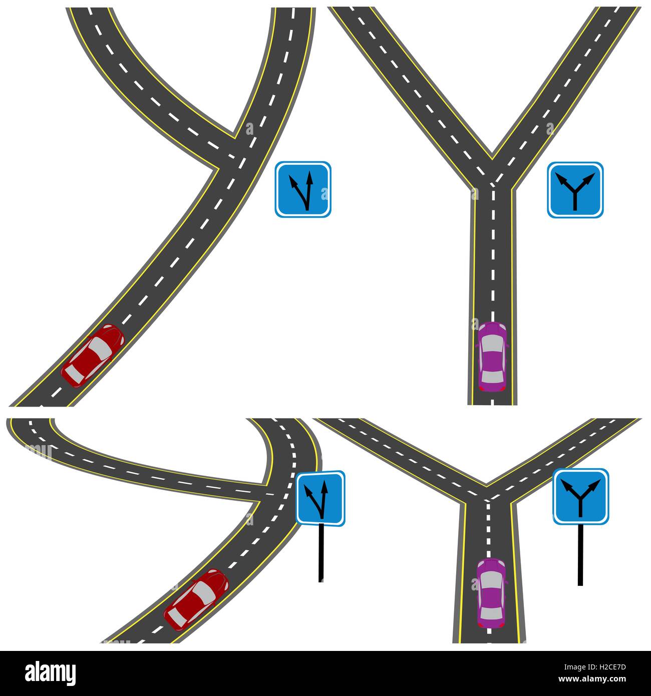 Various fork in the road. Top view and in perspective. illustration ...