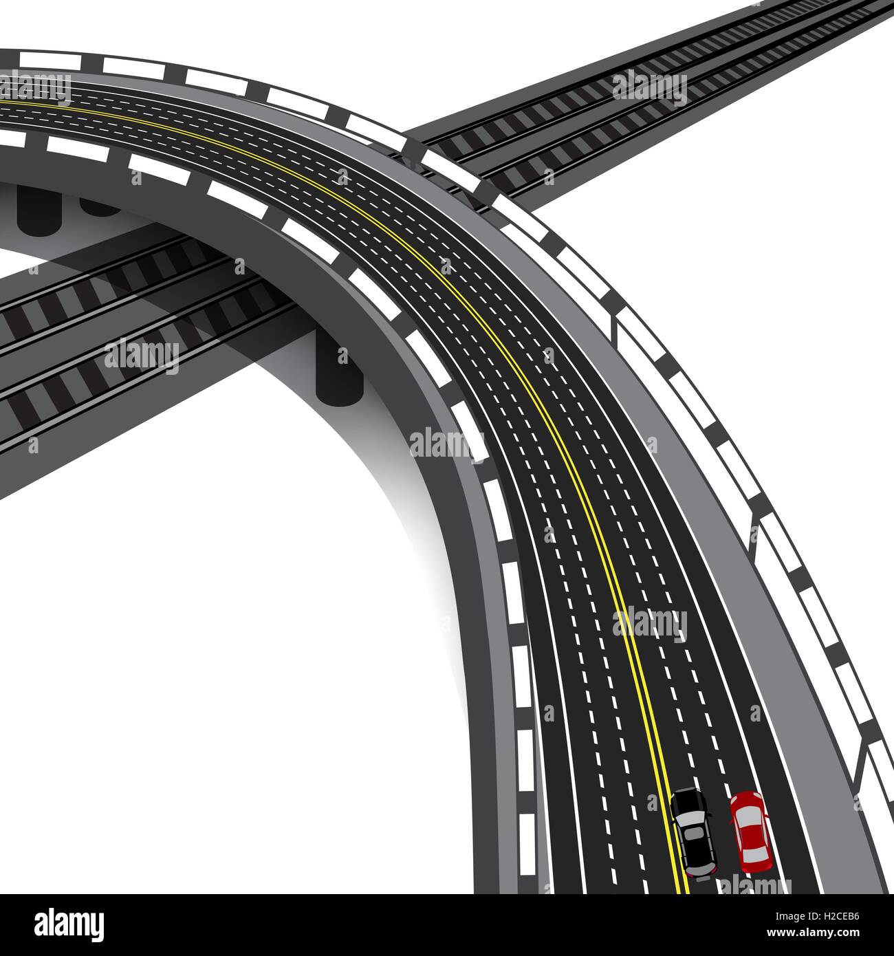 Car overpass crossing the railway. Cars. illustration Stock Vector ...