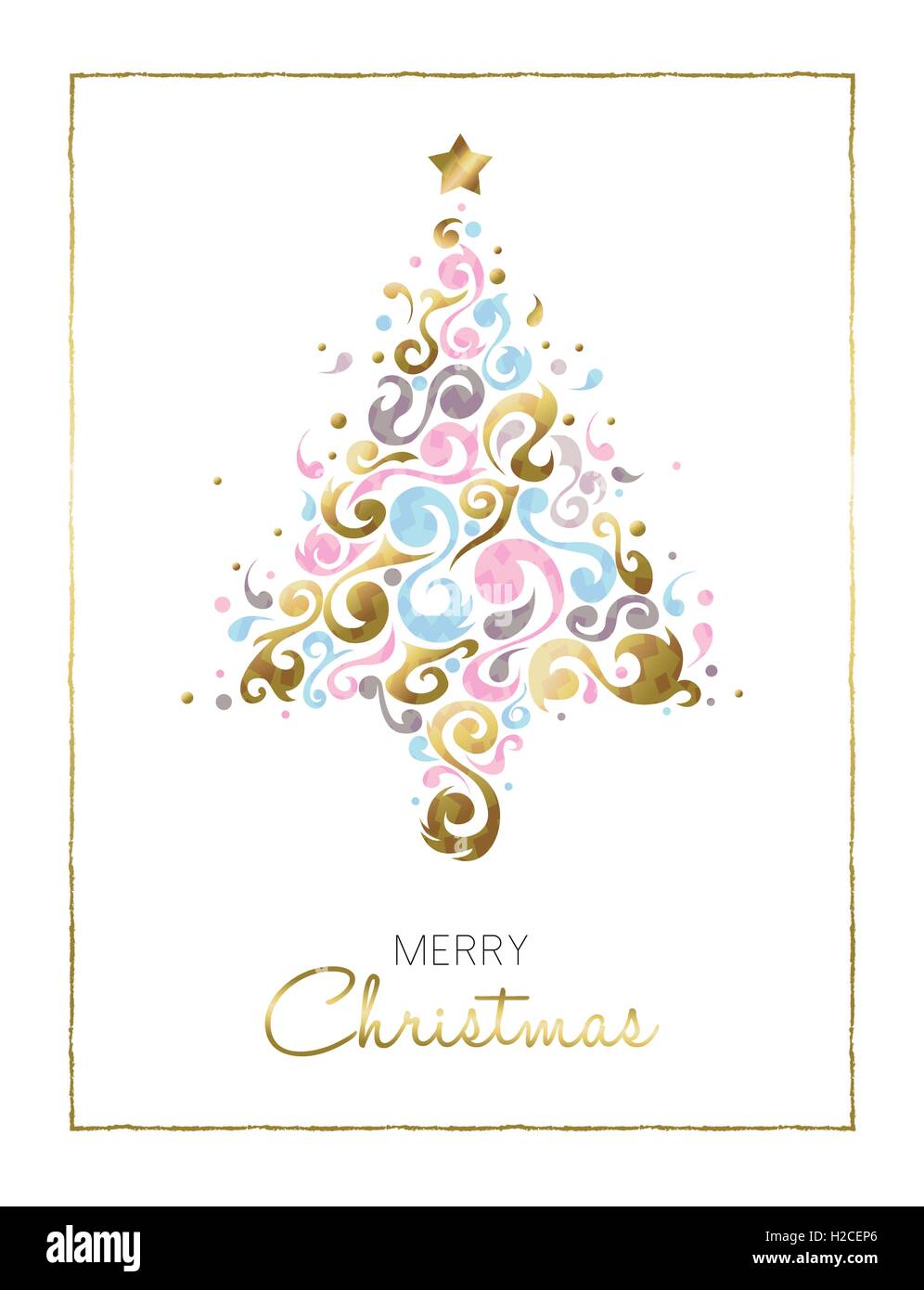 Merry christmas gold illustration card design, christmas tree made of ...