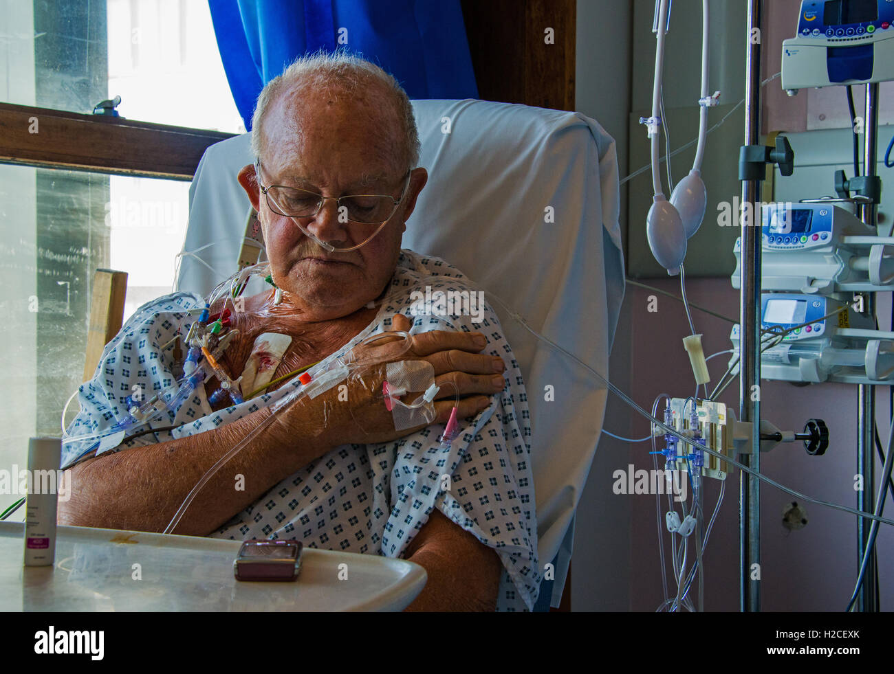 Patient recovering day after heart by-pass surgery Stock Photo - Alamy
