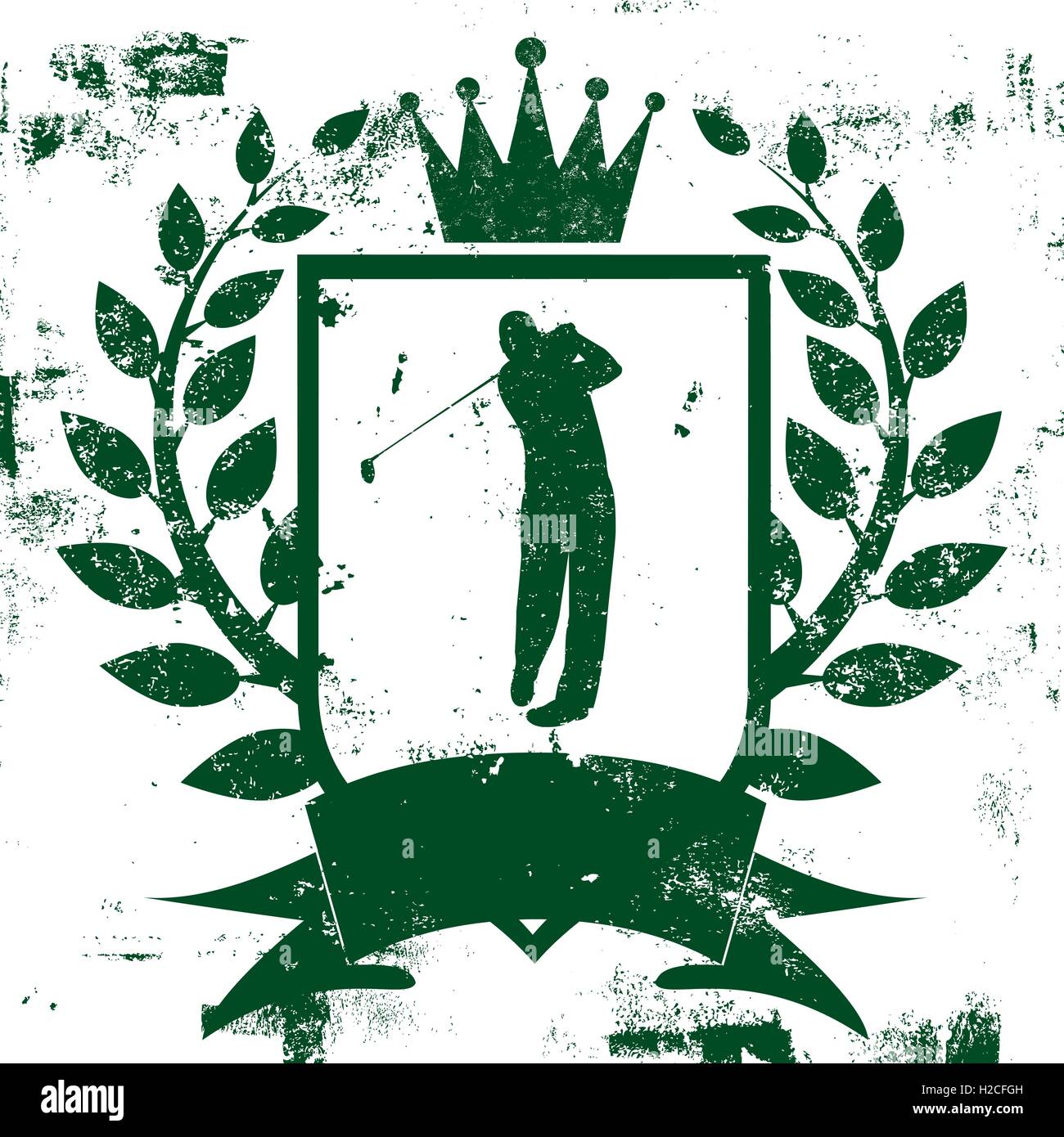 Golf Shield Insignia Golfer swinging a golf club on a shield with a ...