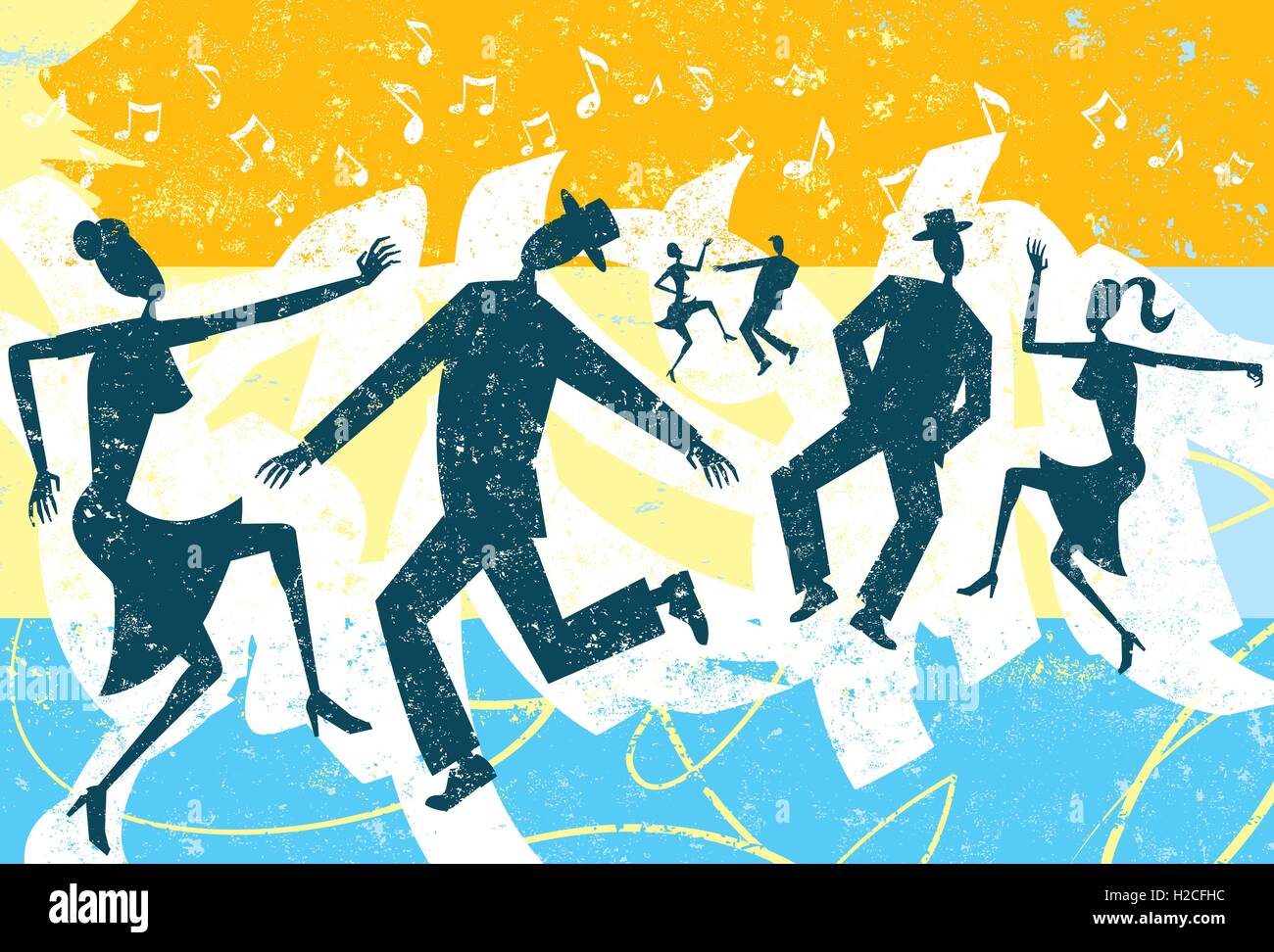 People Dancing Three couples in silhouette dancing over an abstract ...