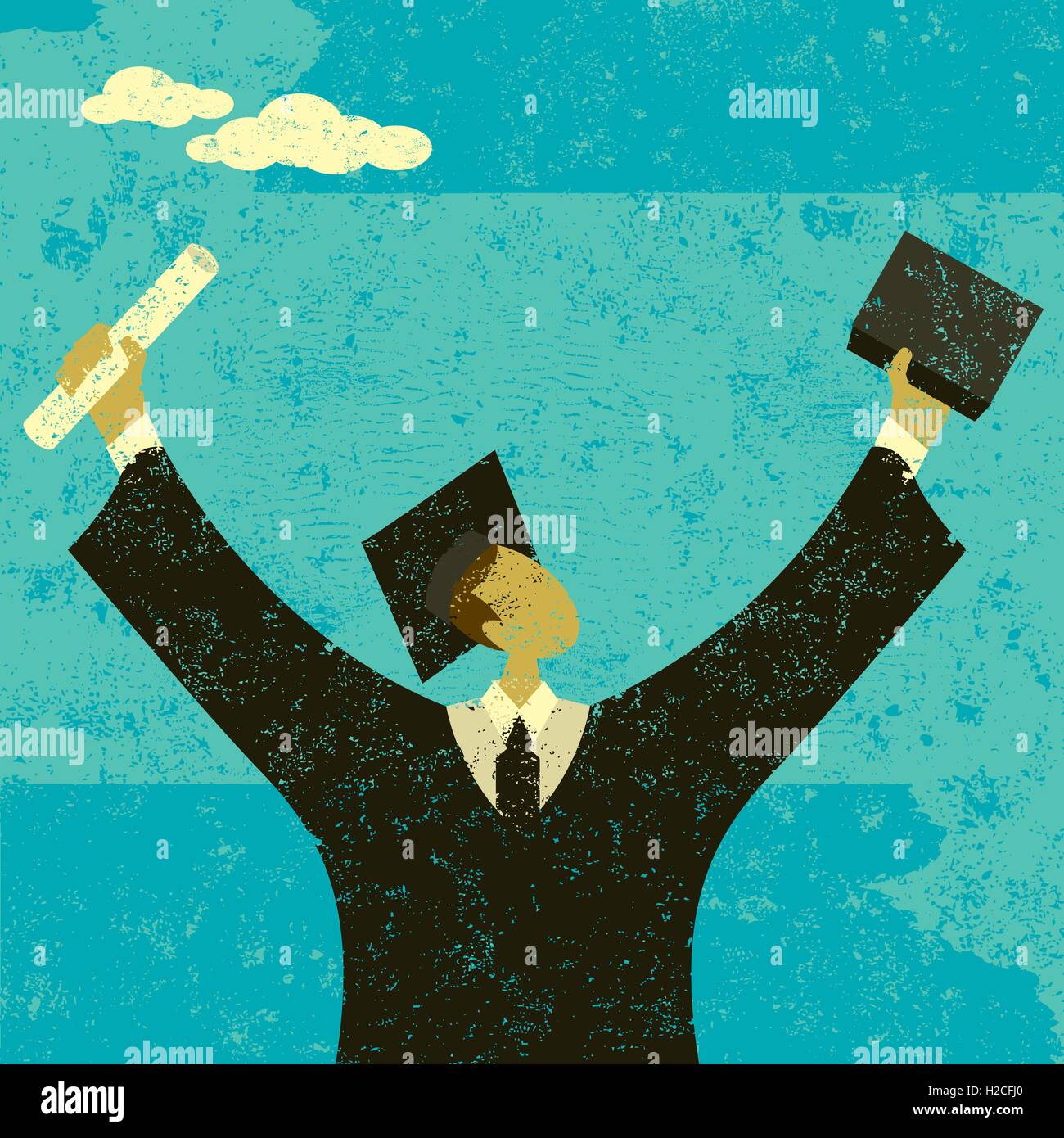Graduate A new graduate over an abstract blue sky background Stock ...