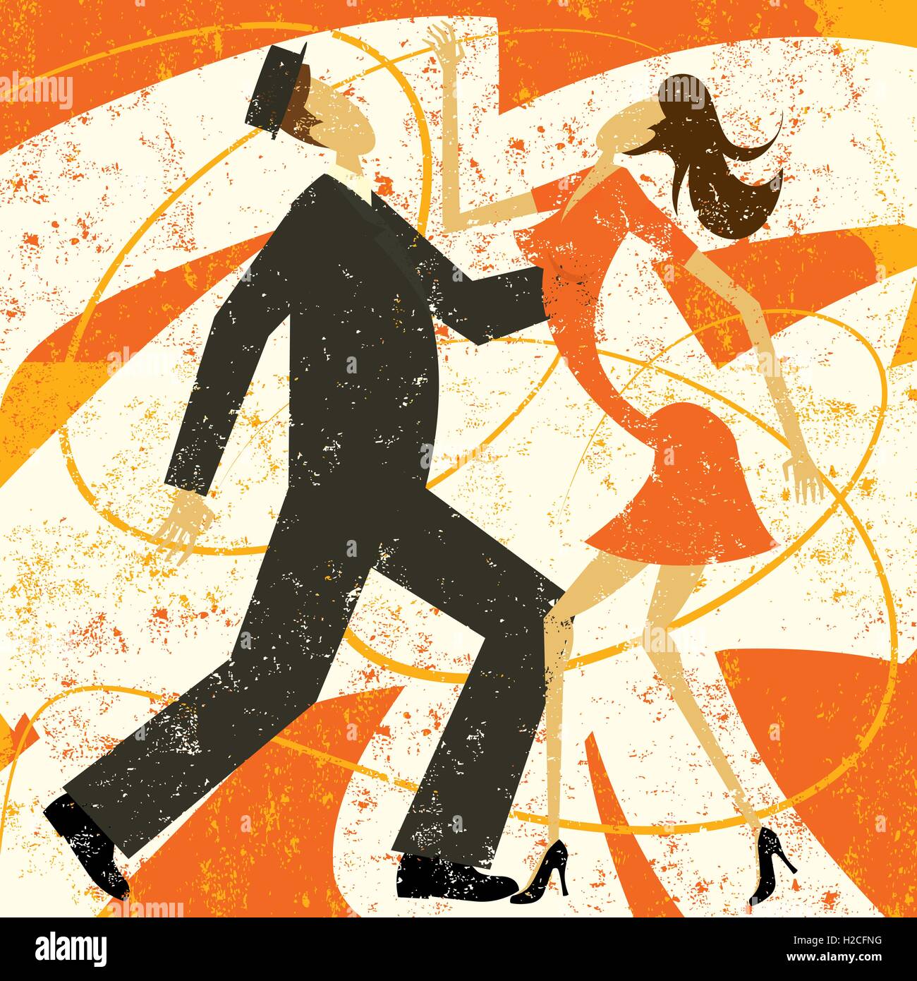 Retro couple dancing A retro styled couple dancing over an abstract ...