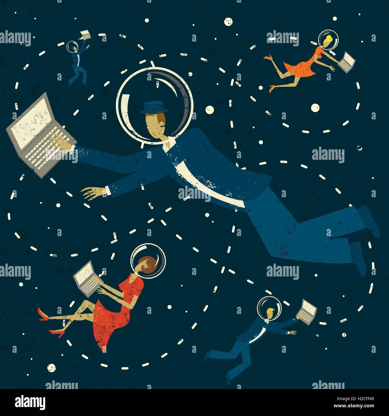 Retro Cyberspace Friends A group of people in a business or social ...