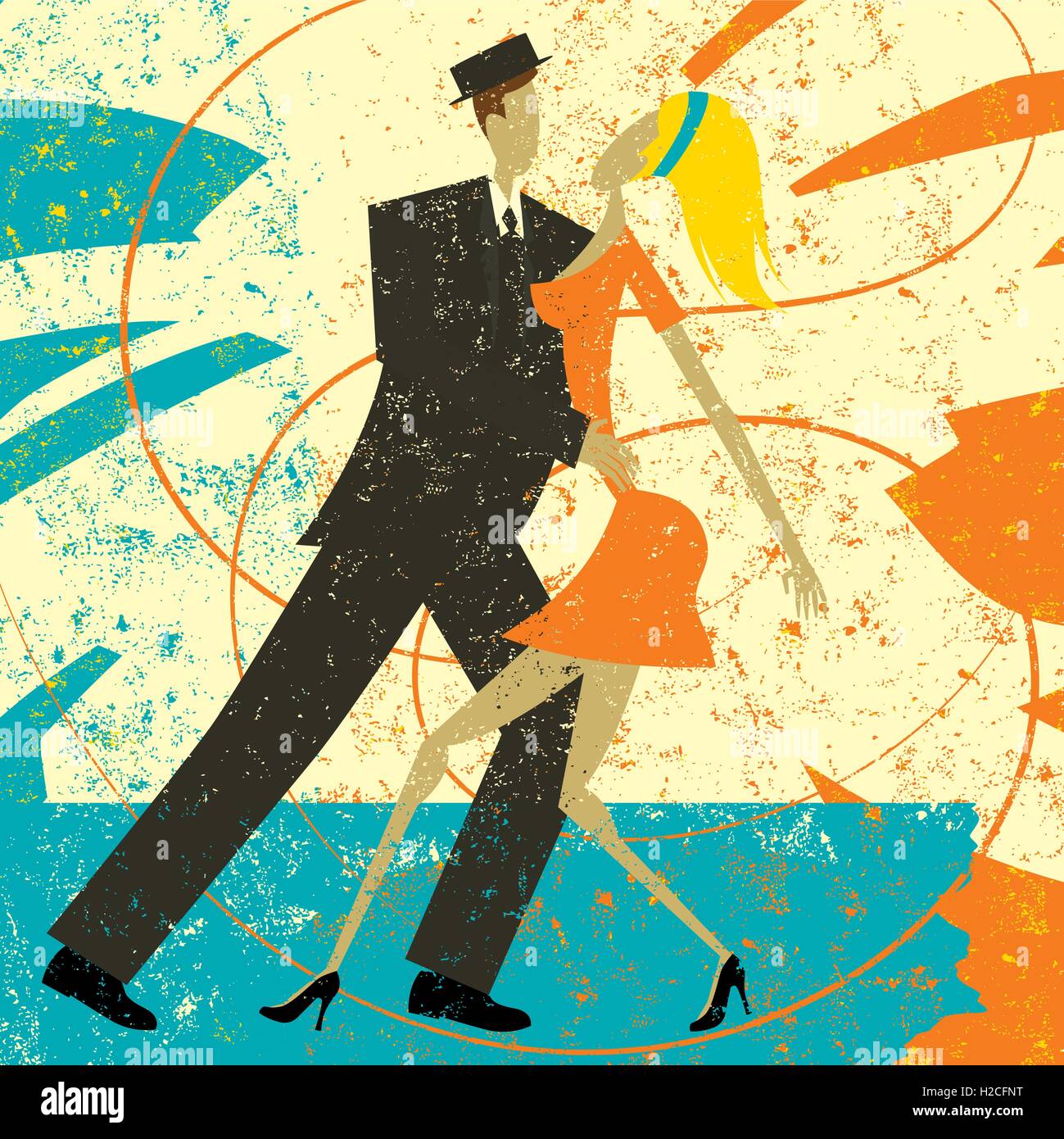 Retro Dancers A retro styled couple dancing over an abstract background ...