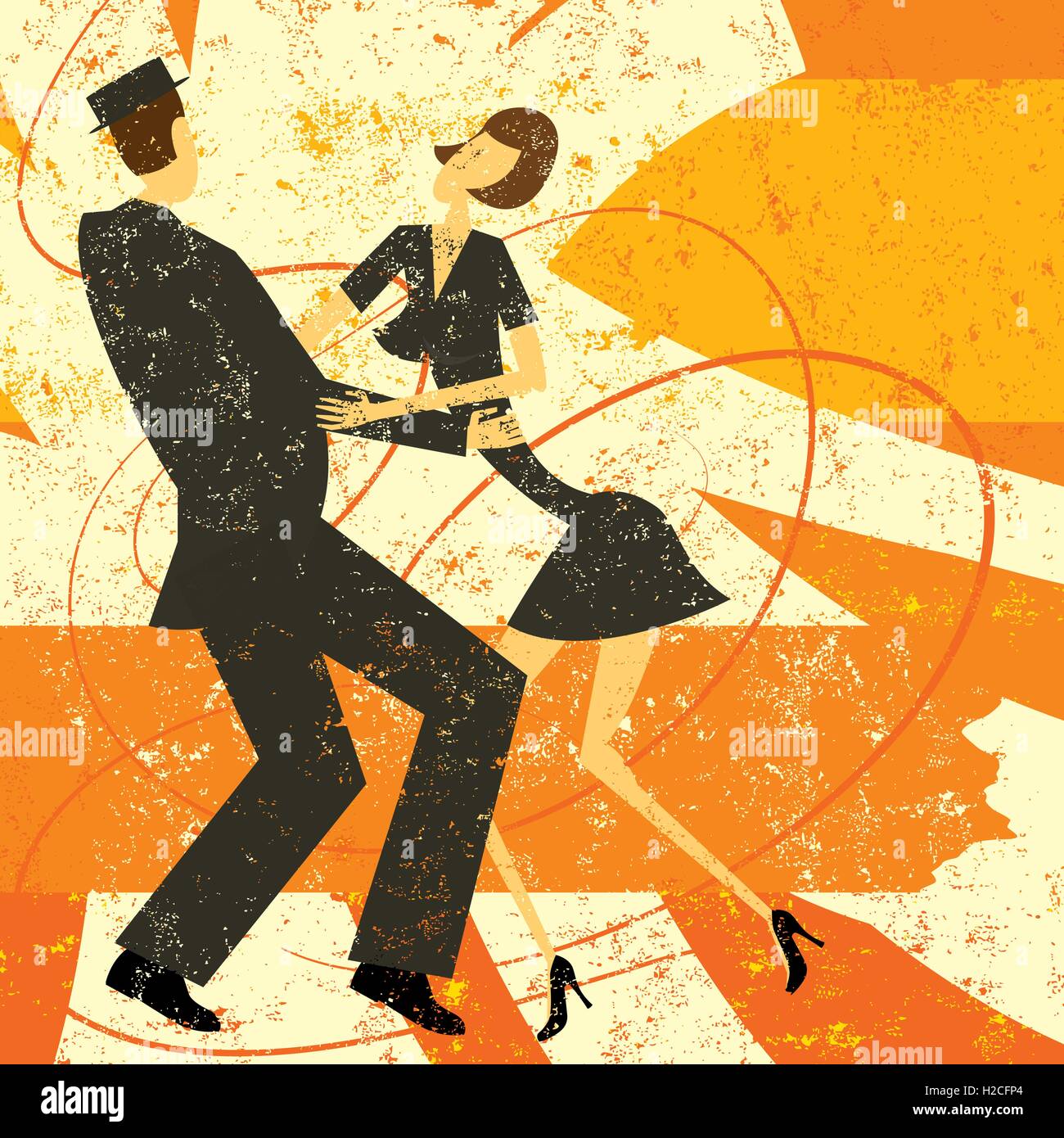 Retro couple dancing A retro styled couple dancing over an abstract ...