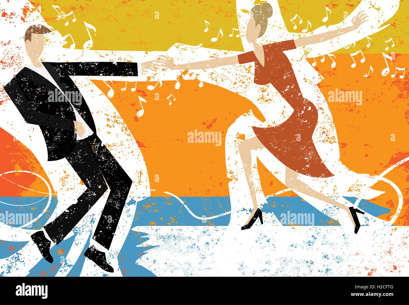 Swing Dancers A retro styled couple dancing over an abstract background ...