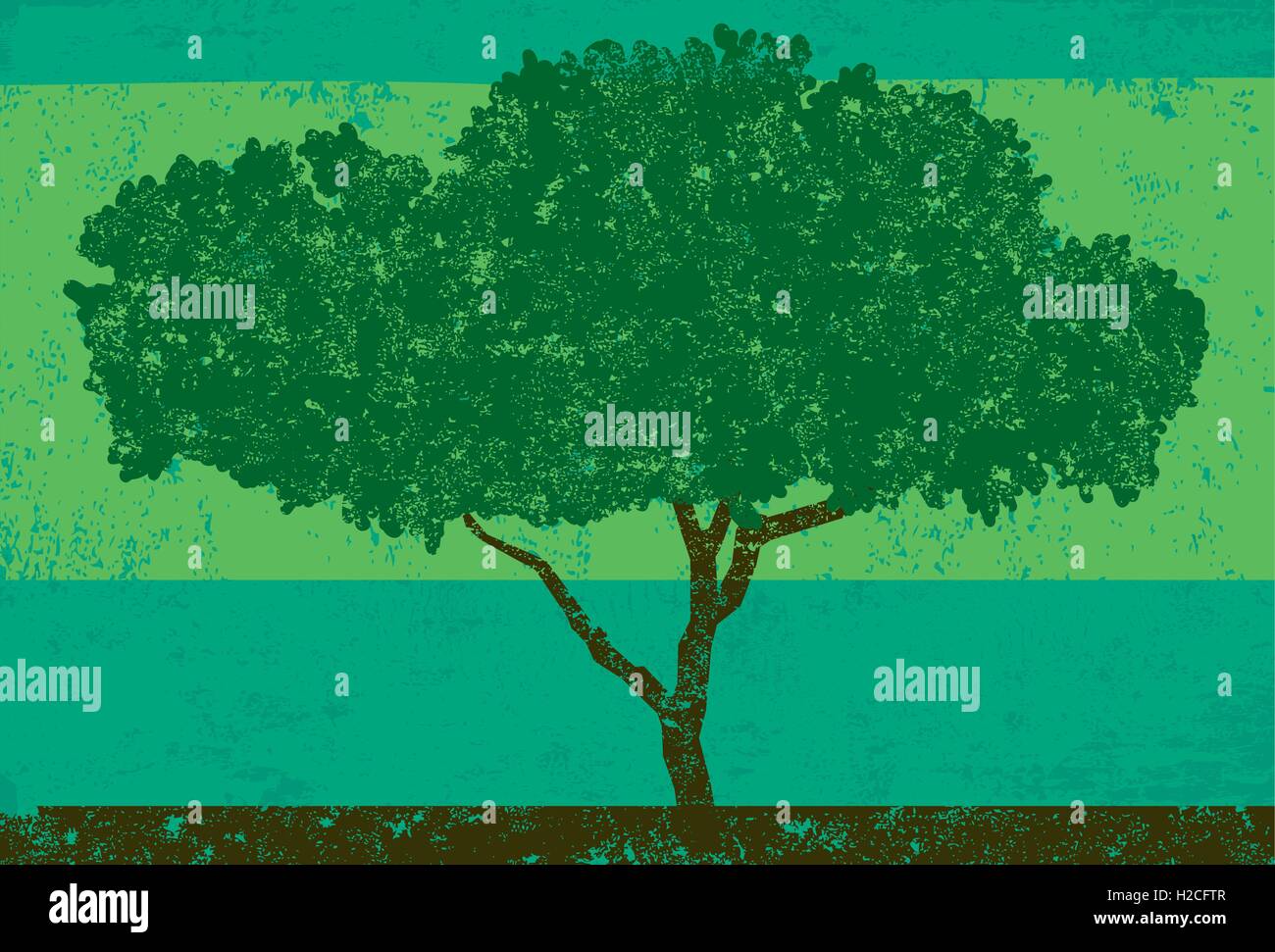 Wide Oak tree An oak tree over a distressed background Stock Vector ...