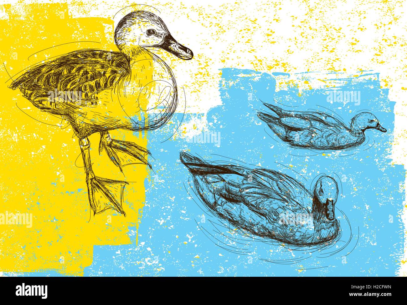 Ducks background Sketchy ducks over an abstract background Stock Vector ...