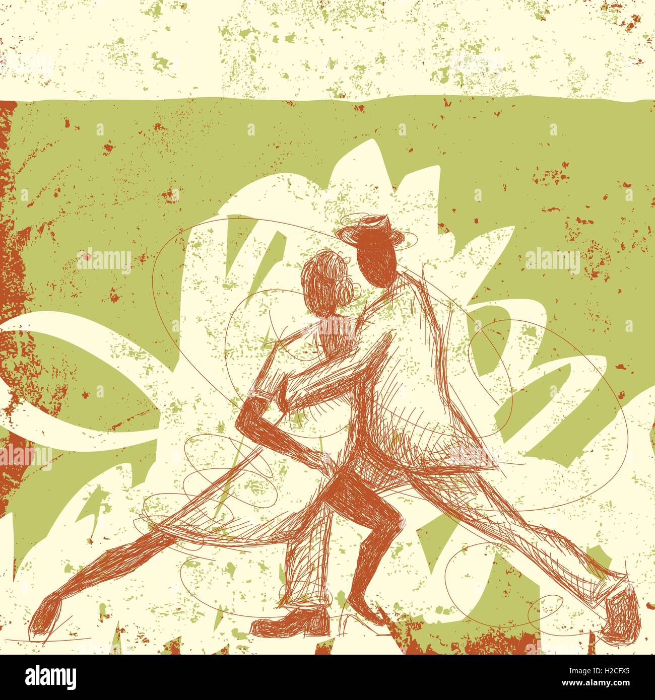 Tango Couple A sketchy, hand-drawn couple dancing the tango over an ...