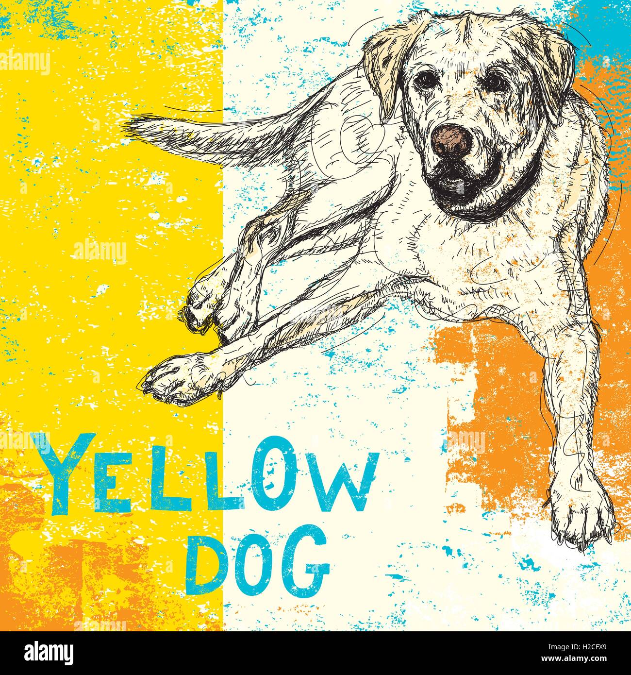 Yellow Dog Sketch of a very special Labrador Retriever over an abstract ...