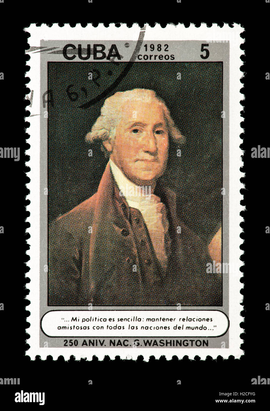 Postage stamp from Cuba depicting George Washington, first president of ...