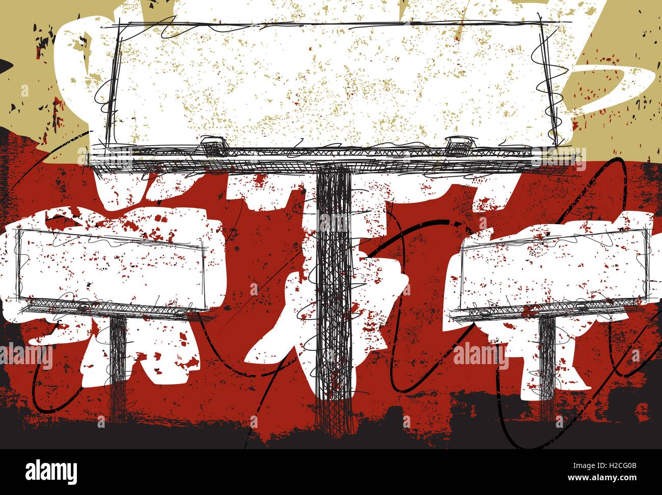 Three Billboards Sketchy, hand drawn billboards over an abstract ...