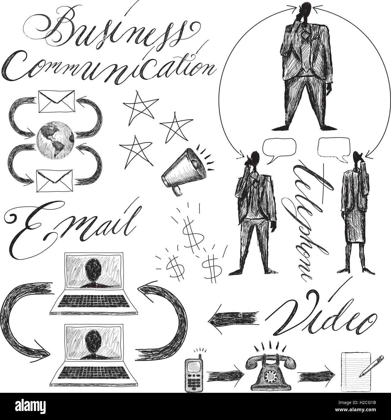 Business Communication Doodle style, hand drawn business communication ...