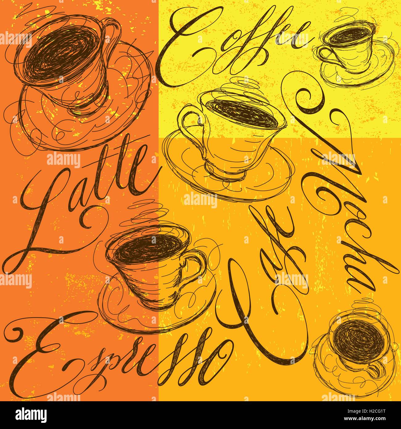 Coffee cups with calligraphy Sketchy, hand drawn coffee cups with ...