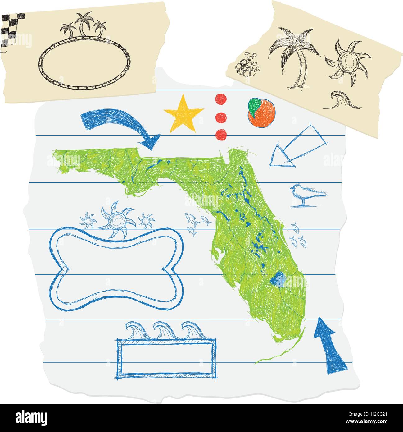 Florida Doodles Hand drawn state of Florida with other design element ...