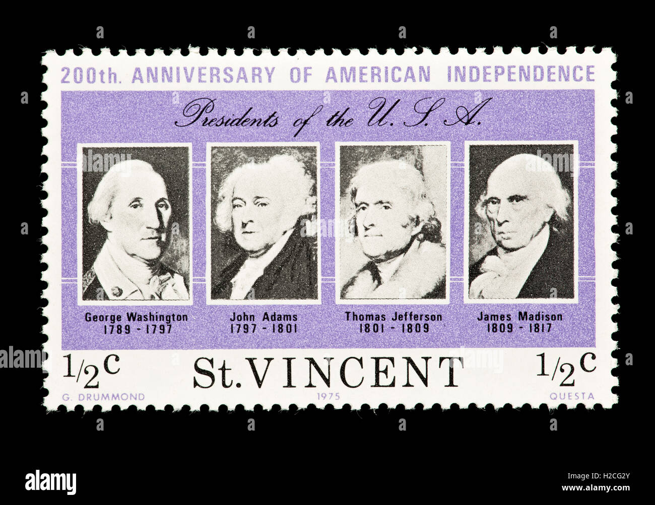 Postage stamp from St. Vincent depicting Washington, J. Adams ...
