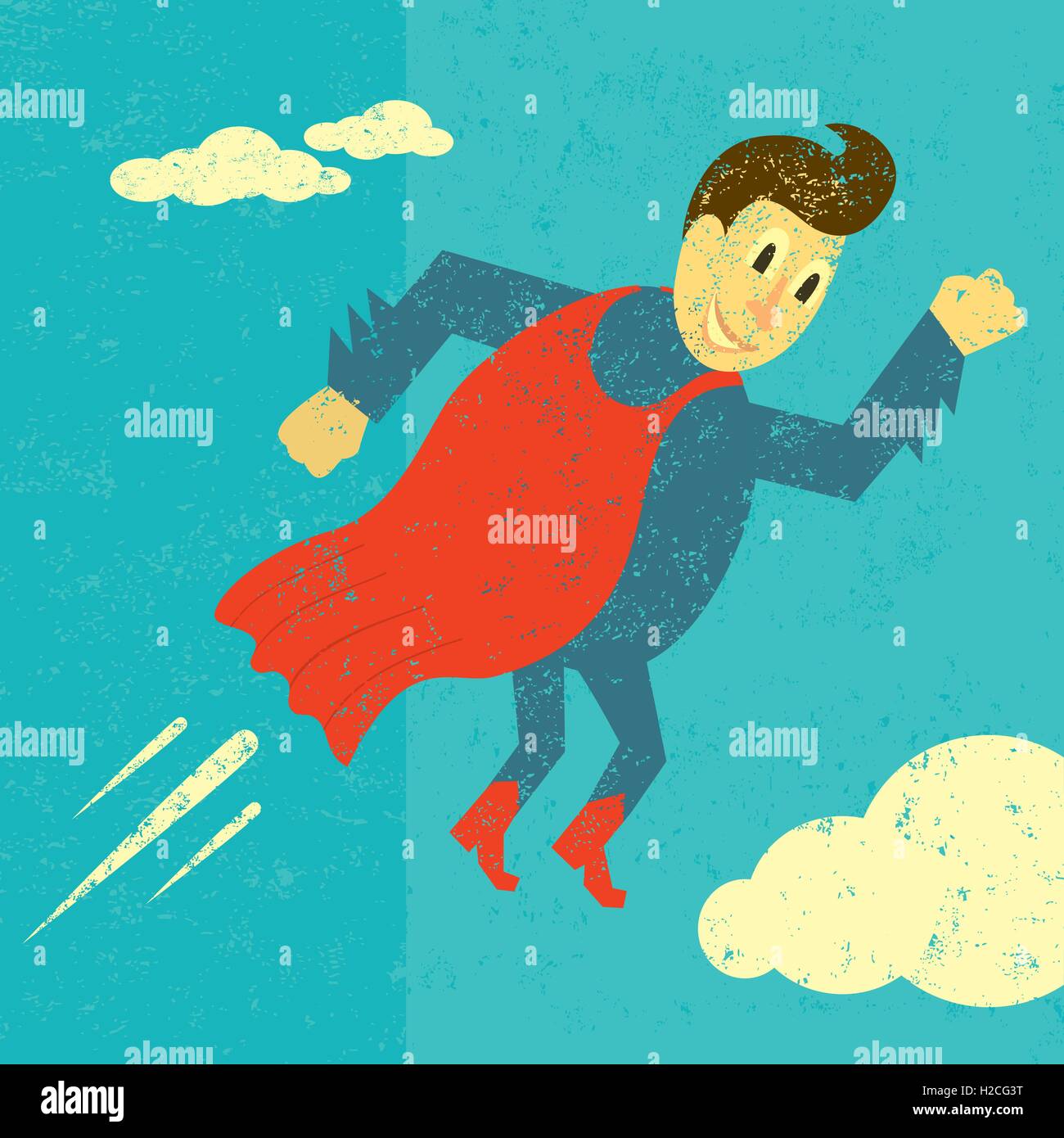 Retro Superhero A super hero over an abstract sky background Stock ...