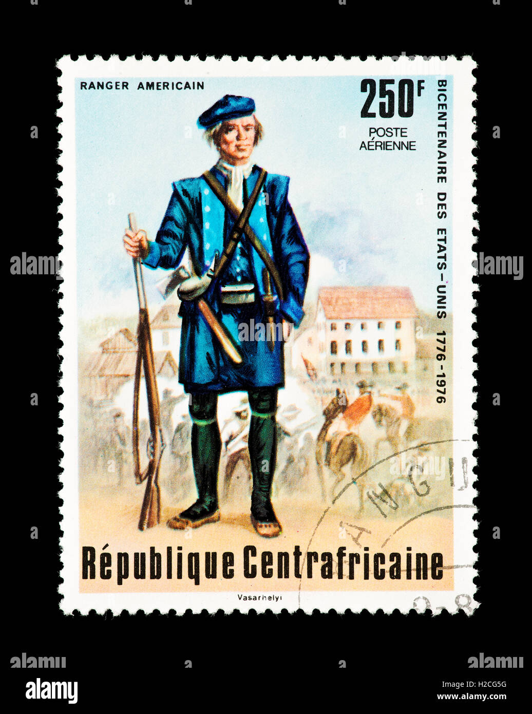 Postage stamp from the Central African Republic depicting an American ...