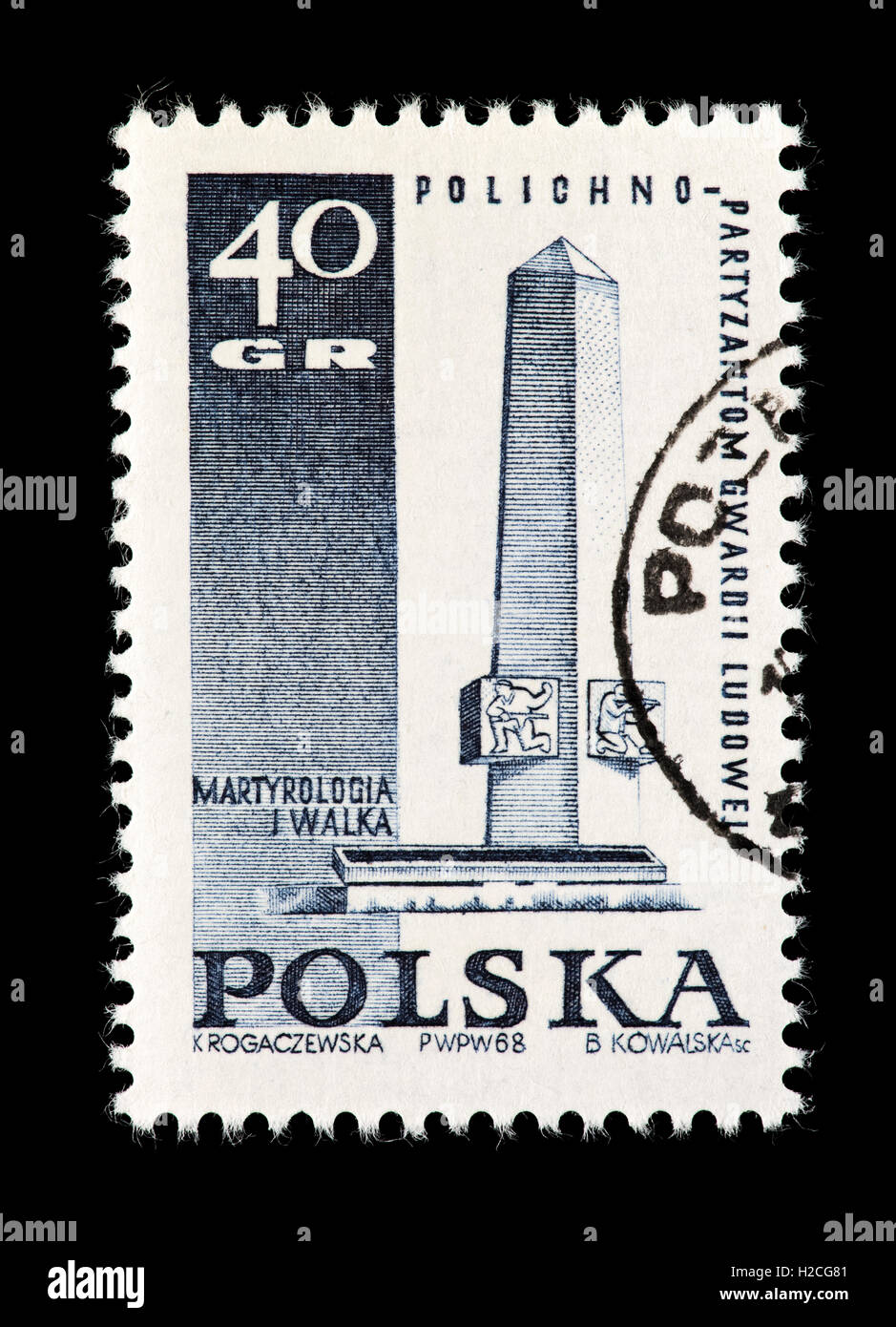 Postage stamp from Poland depicting the Guerrilla Memorial in Plichno ...