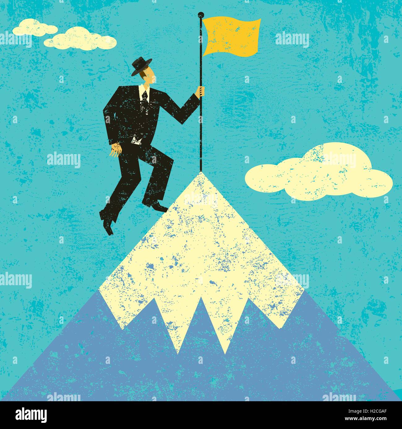 Planting a Flag on the Mountain A man planting his flag on the ...