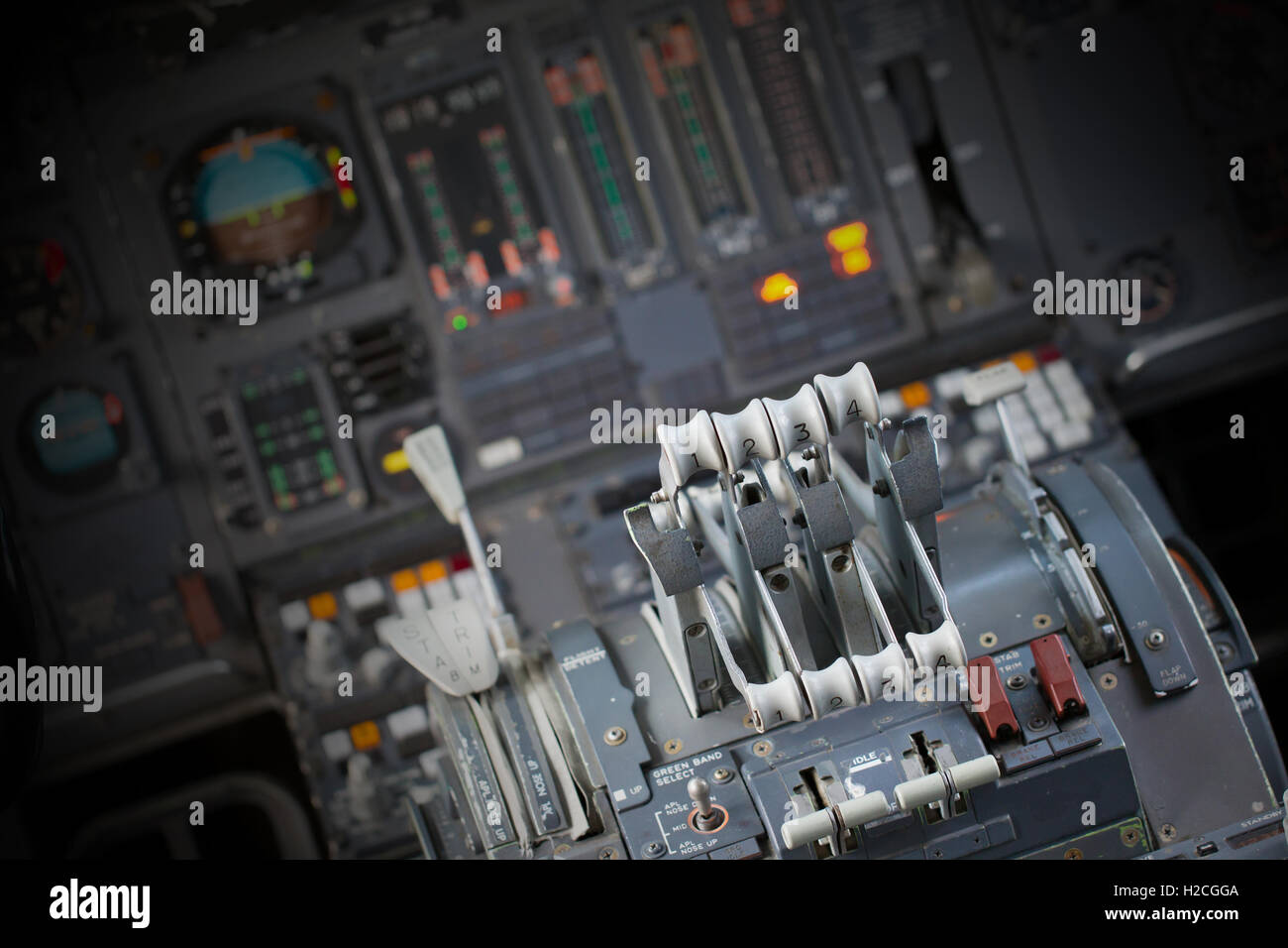 Different meters and displays in the console of an old plane Stock ...