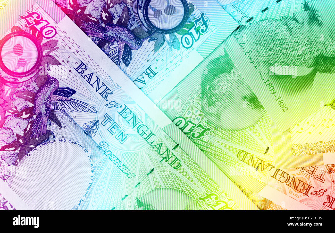 Pound currency background, close-up - 10 Pounds - Rainbow Stock Photo ...