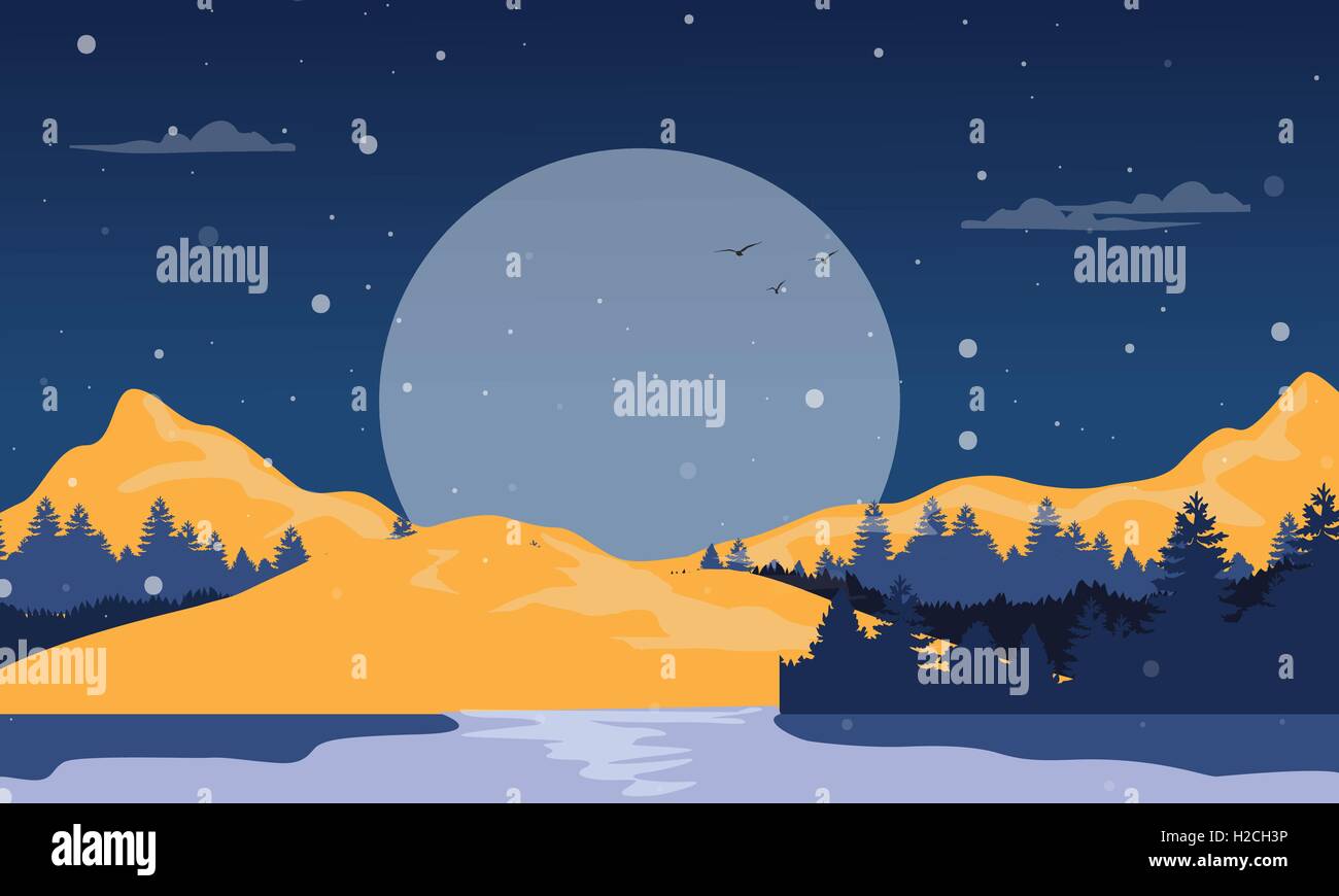 Beautiful night view scenery vector background Stock Vector Image & Art ...
